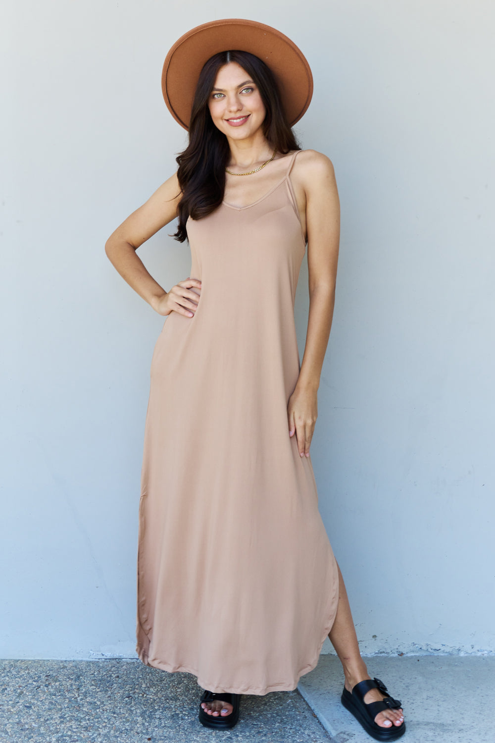 Ninexis Good Energy Full Size Cami Side Slit Maxi Dress in Camel ...