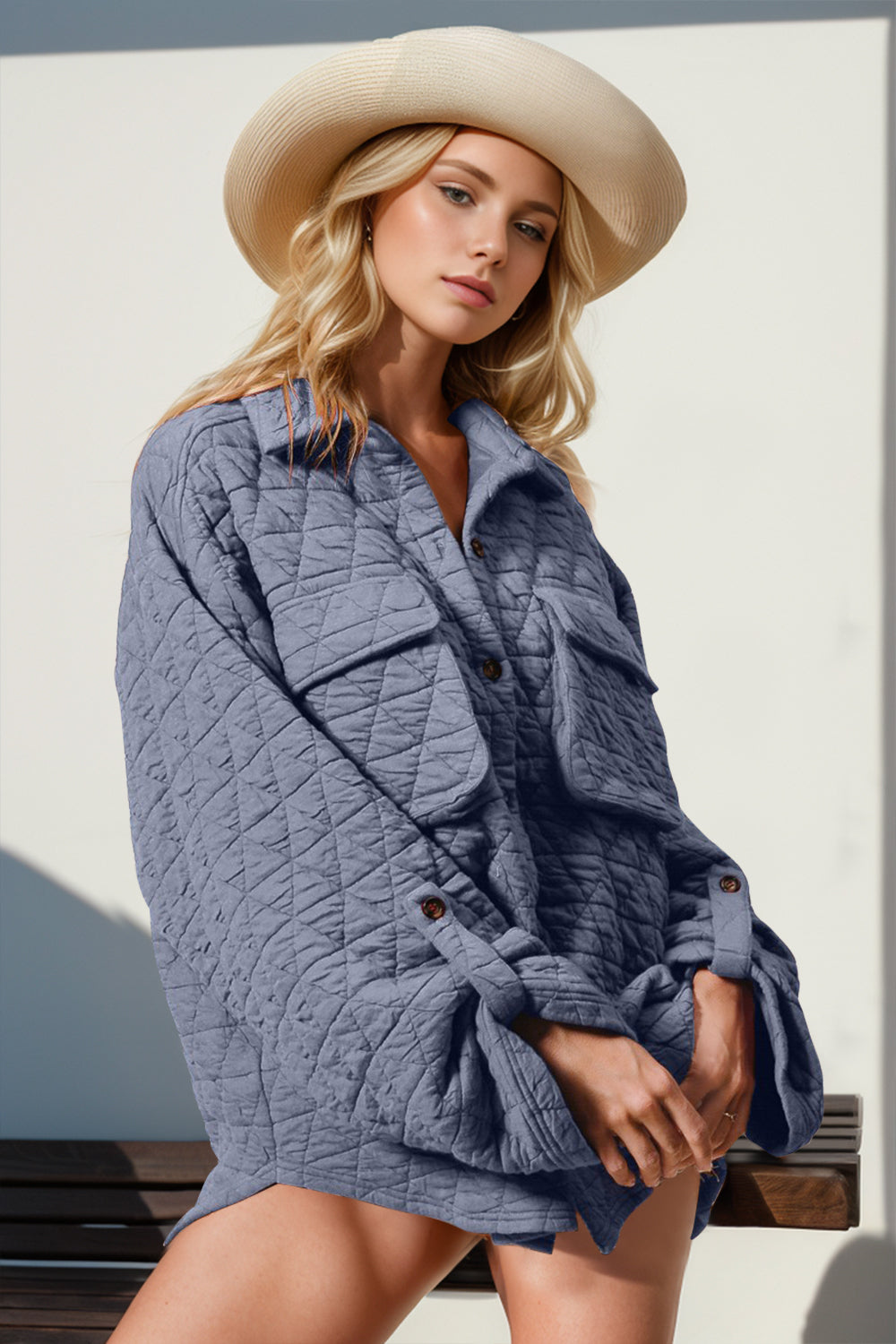 Double Take Button Up Quilted Shacket with Chest Pockets – Sparkled ...