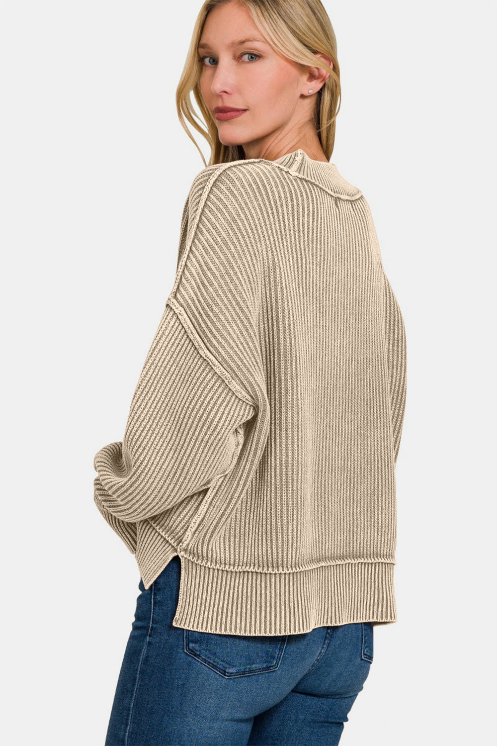 Zenana Exposed Seam Round Neck Dropped Shoulder Sweater – Sparkled ...