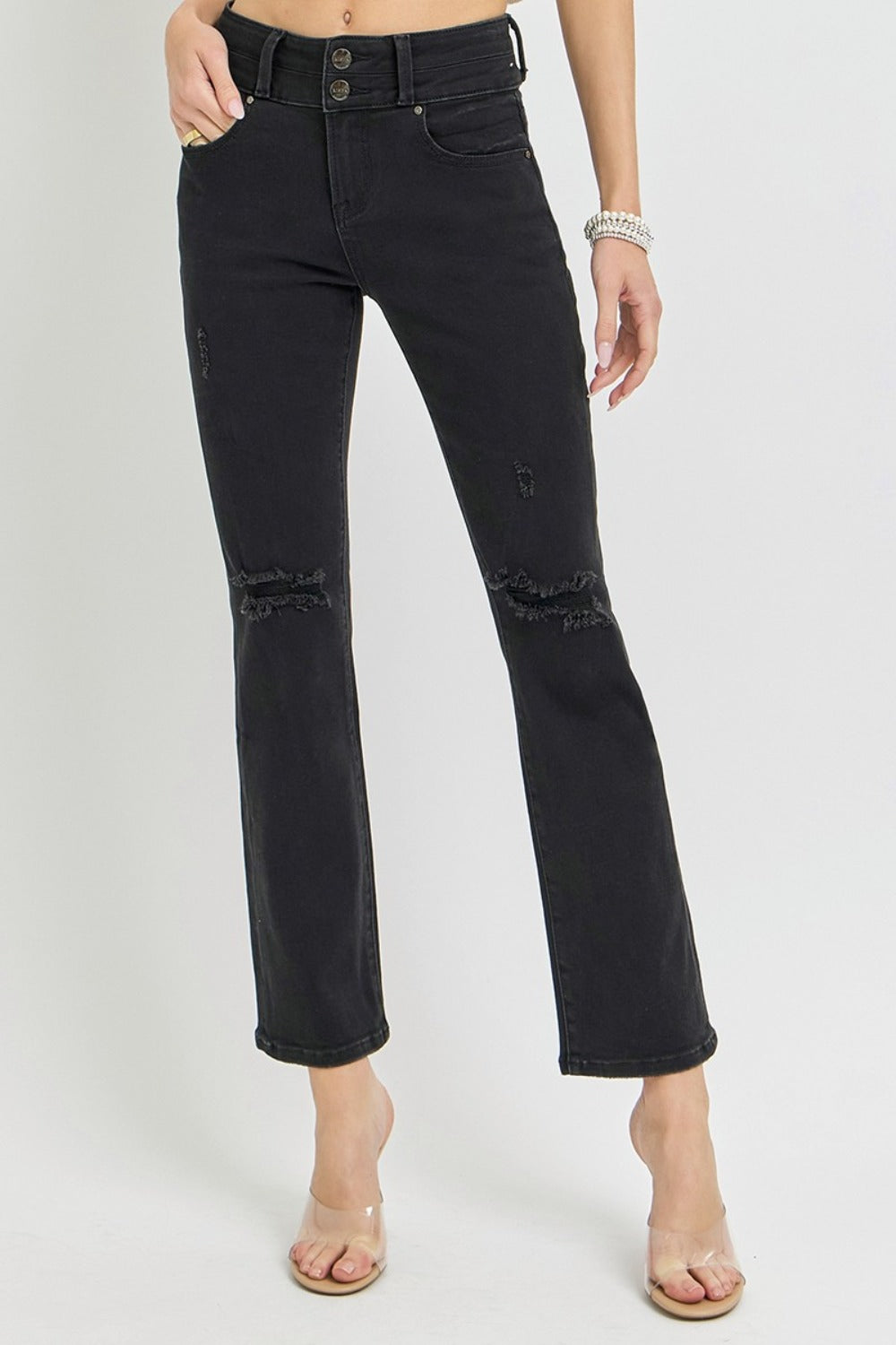RISEN Full Size High Rise Wide Waistband Ankle Bootcut Jeans – Sparkled ...