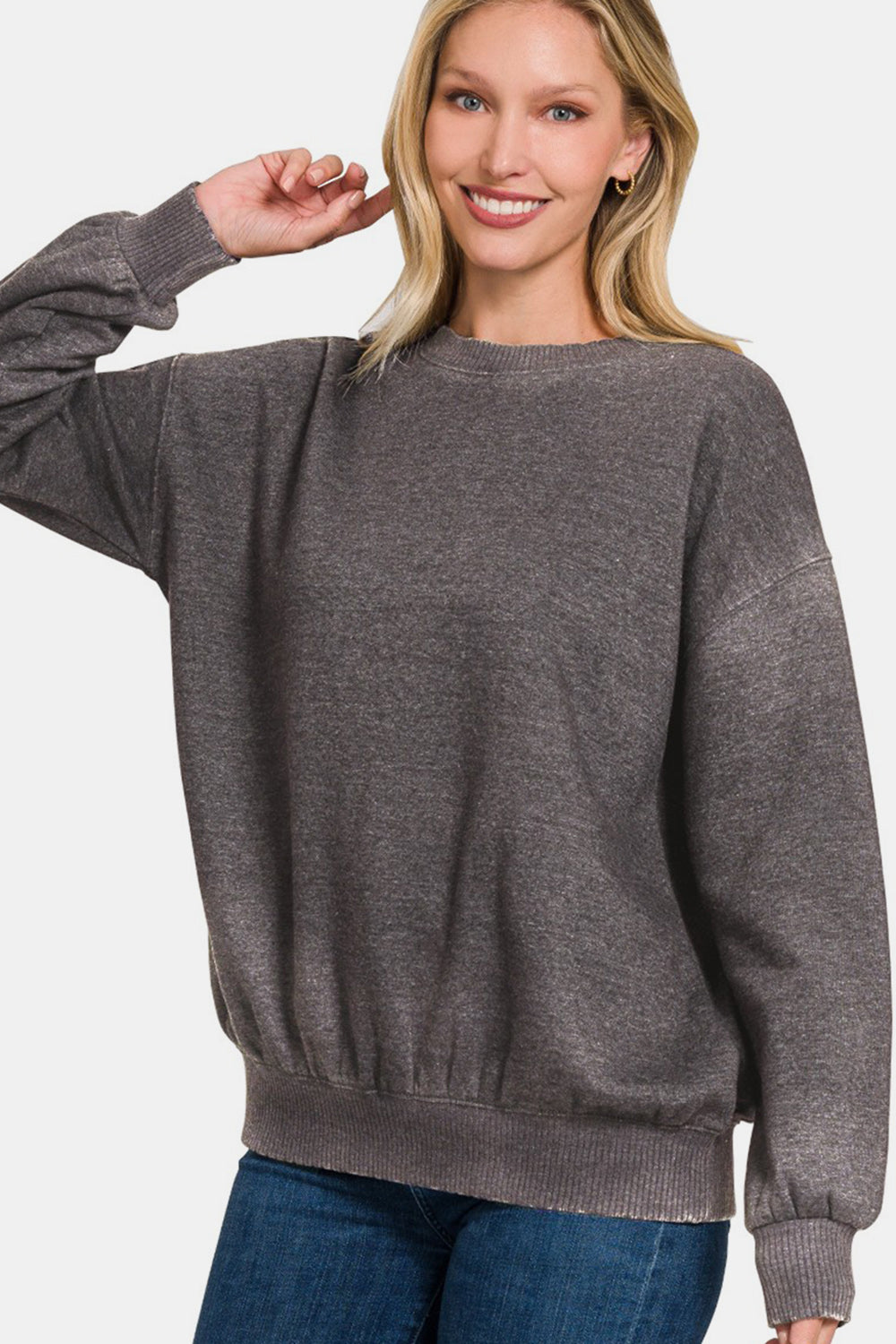 Zenana Full Size Acid Wash Fleece Long Sleeve Sweatshirt – Sparkled ...