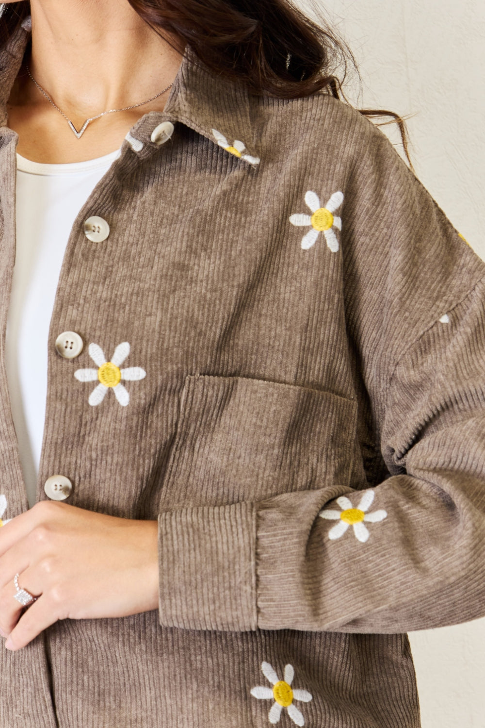 J.NNA Flower Pattern Corduroy Button Down Shirt – Sparkled Leopard Boutique