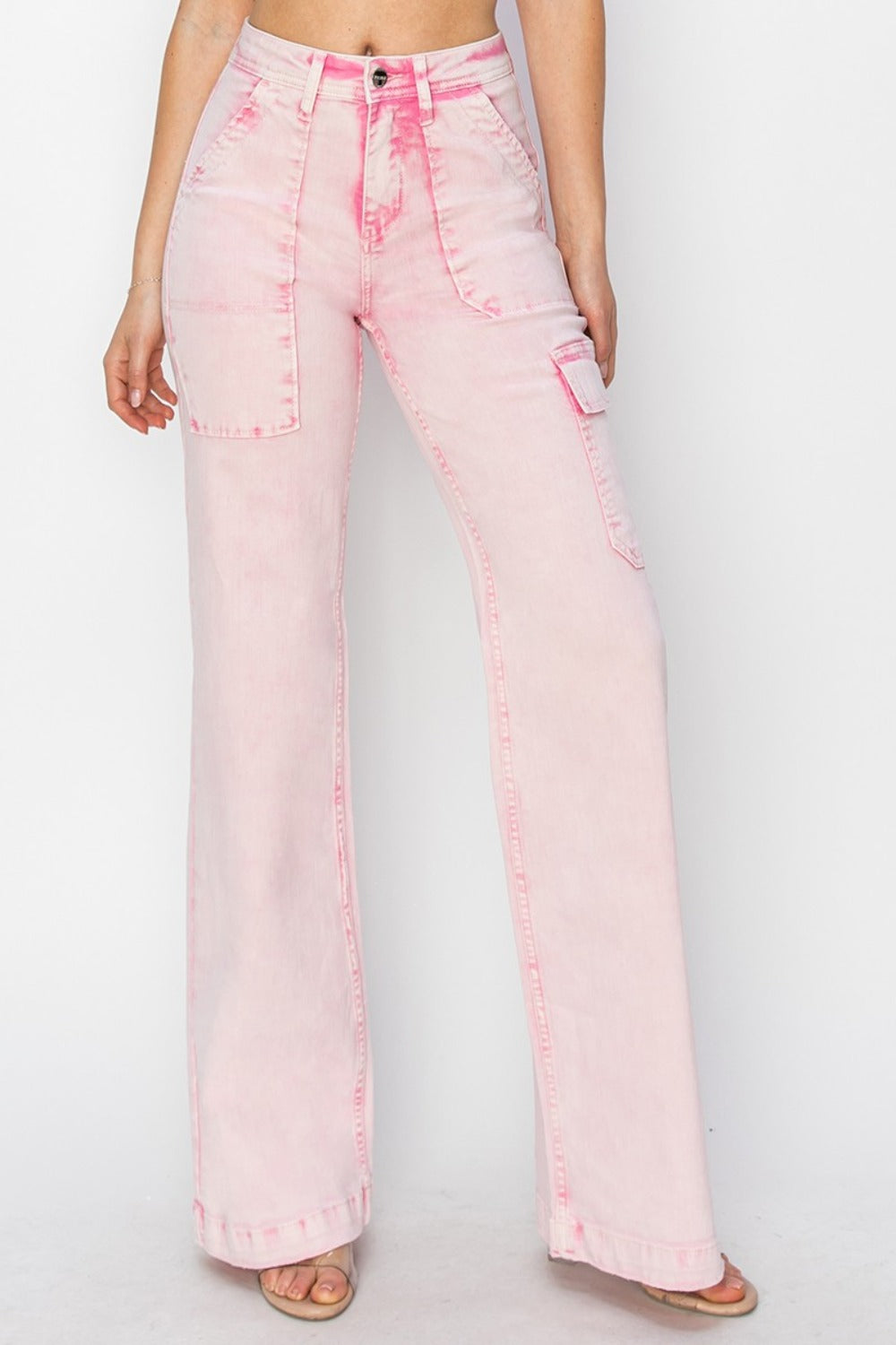 RISEN Full Size High Rise Wide Leg Cargo Pocket Jeans – Sparkled ...